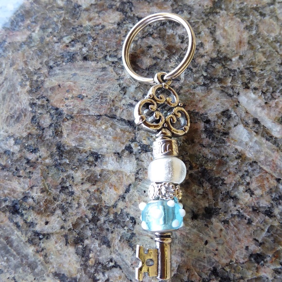 Designs by Sue | Accessories | Handmade Keychain Blue Silver Rhinestone ...